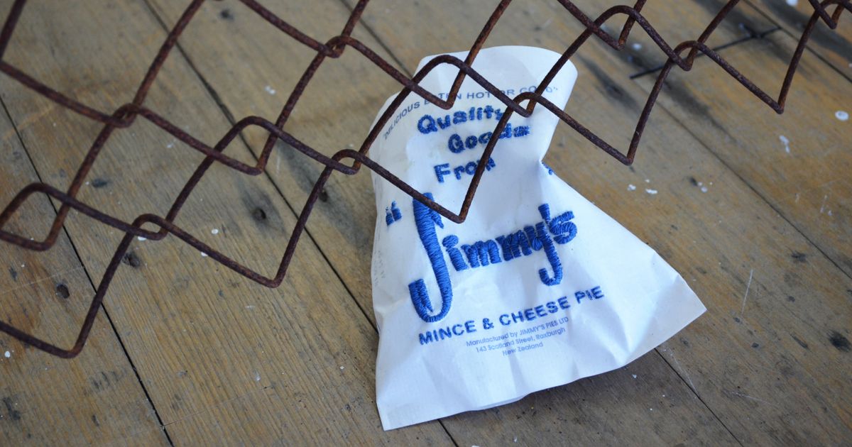 two cups and a Jimmy's mince and cheese pie wrapper